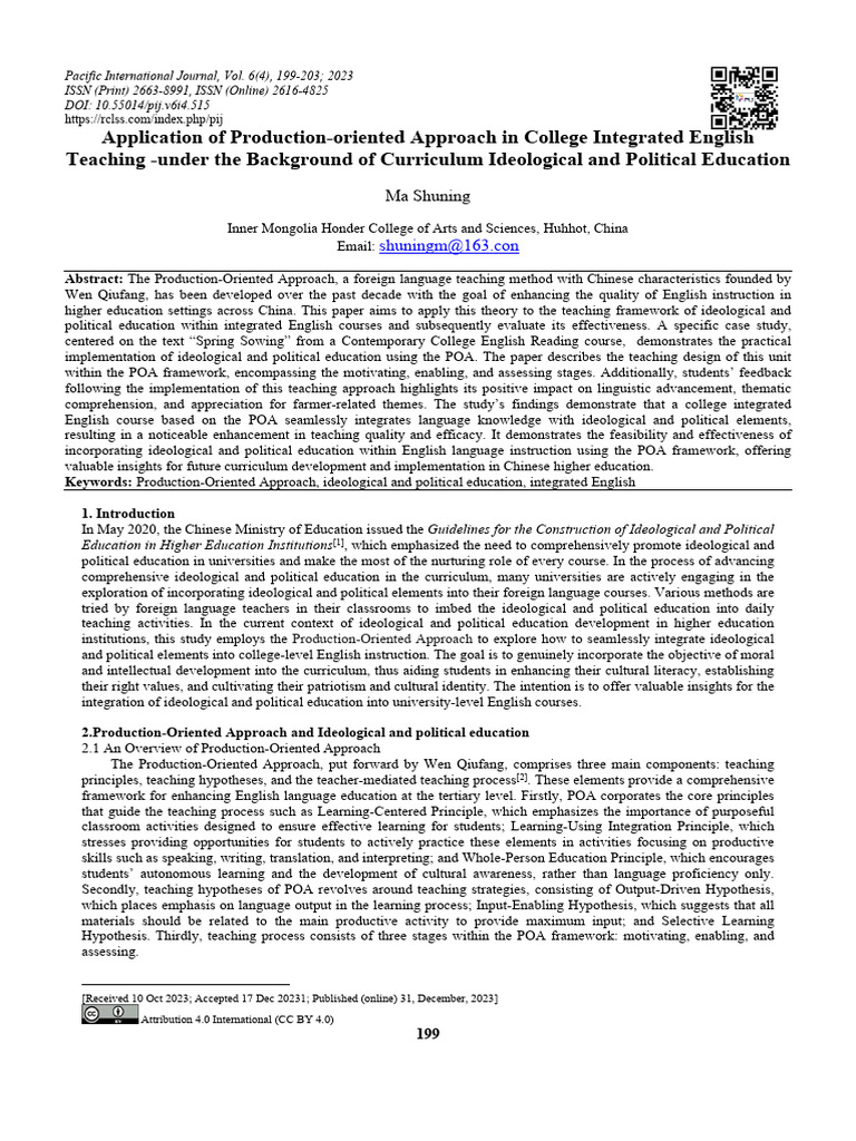 37 515+Application+of+Production-oriented+Approach+in+College+Integrated+English+Teaching | PDF ...