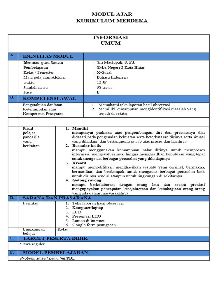 B.ind Modul Ajar X | PDF