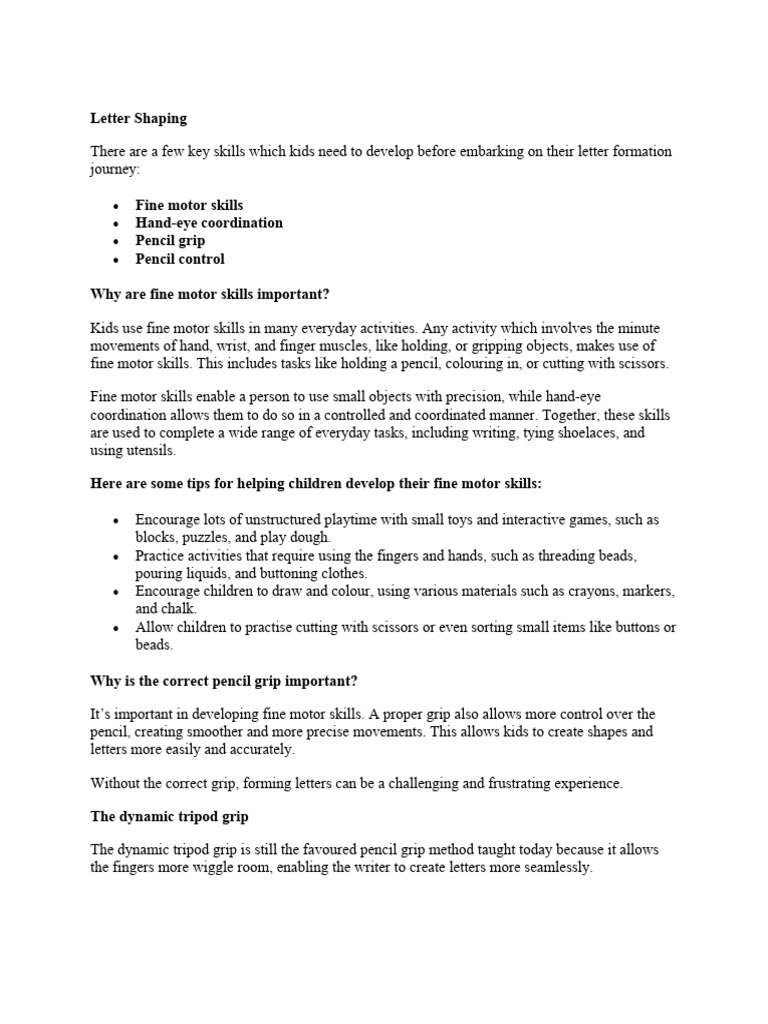 Things To Teach Before Introducing Them To Letter Shaping | PDF