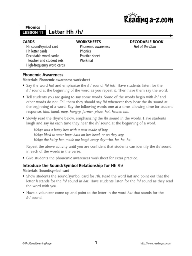 Lesson 11 Consonant Hh | Download Free PDF | Phonics | Learning Methods