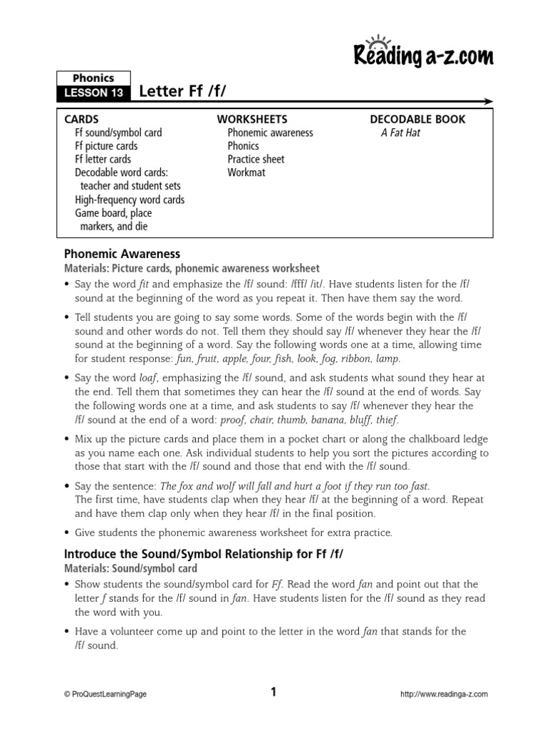 Lesson 13 Consonant Ff | PDF | Phonics | Language Acquisition