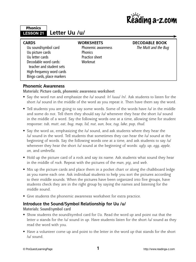 Lesson 21 Short Vowel U | PDF | Phonics | Writing
