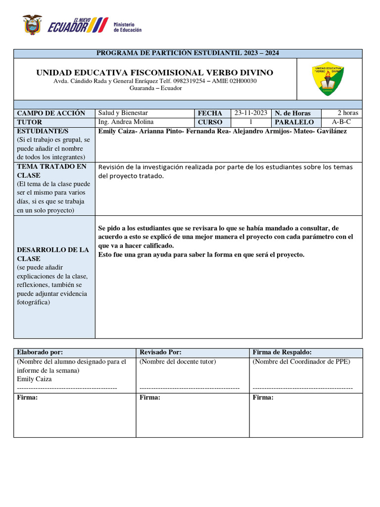 Revisión de Proyecto Estudiantil 2023 | PDF