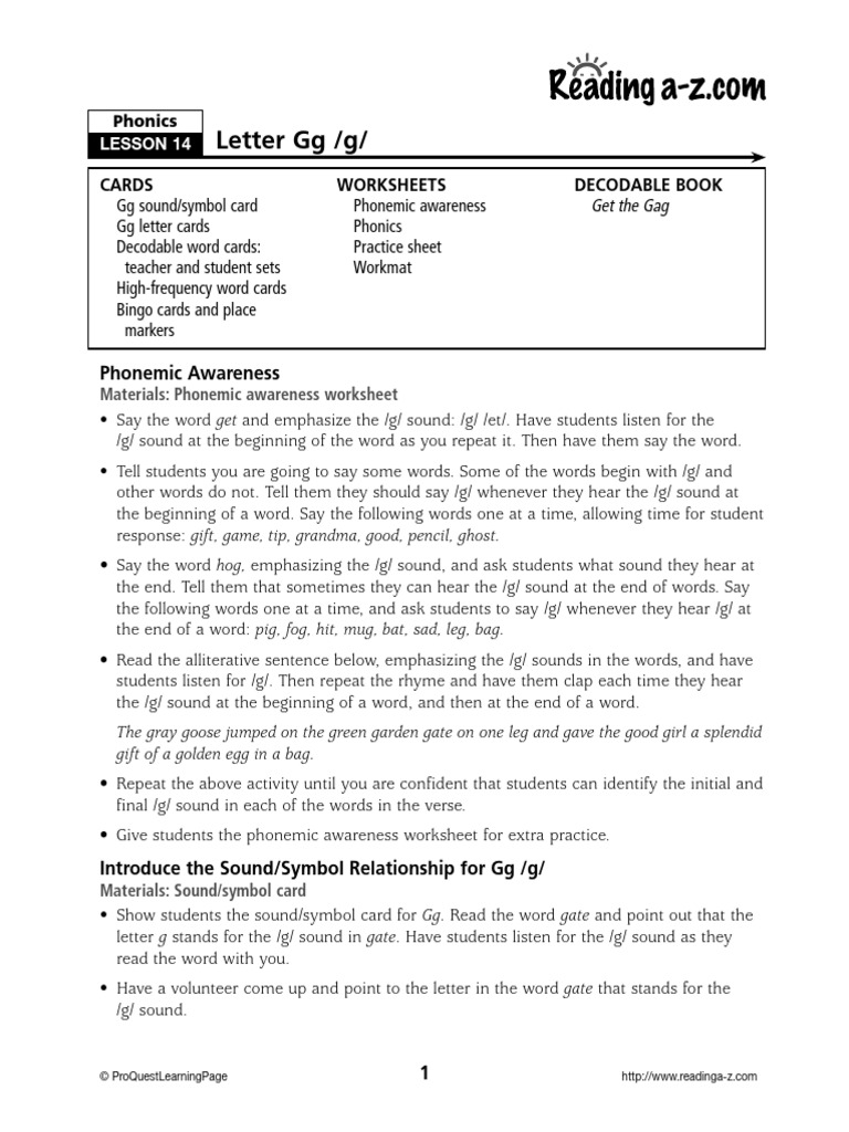 Lesson 14 Consonant GG | PDF | Phonics | Reading (Process)