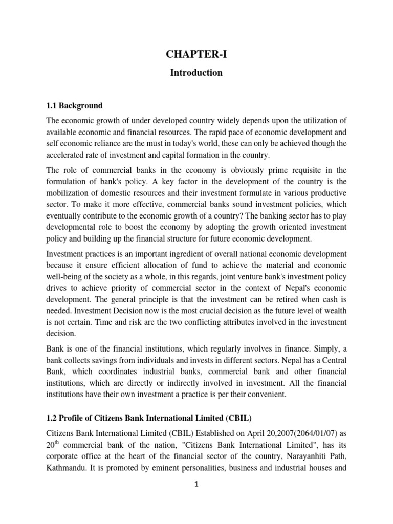 A Project Work Report Main Thesis (Binita Tharu) | PDF | Investing | Banks