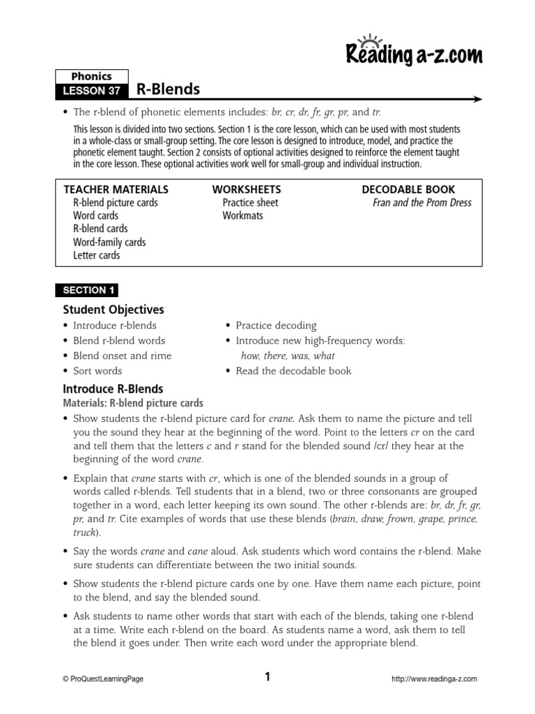 Lesson 37 R-Blends | PDF | Phonics | Syllable