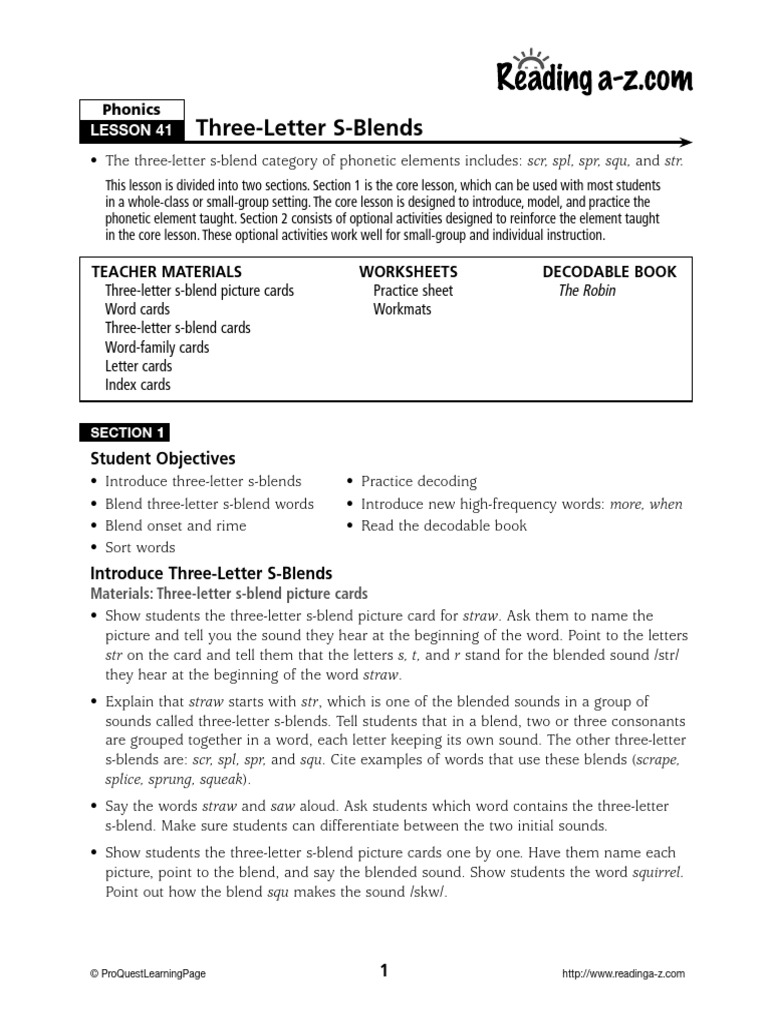 Lesson 41 3-Letter S-Blends | PDF | Phonics | Syllable