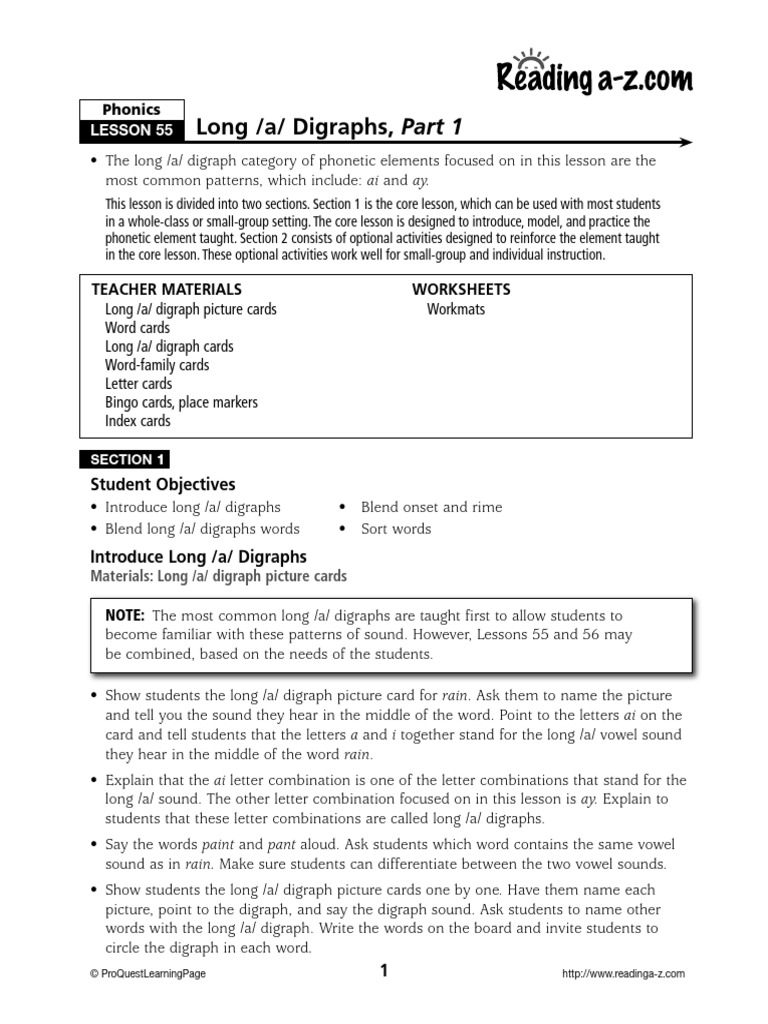 Lesson 55 Long A Part 1 | PDF | Syllable | Phonics