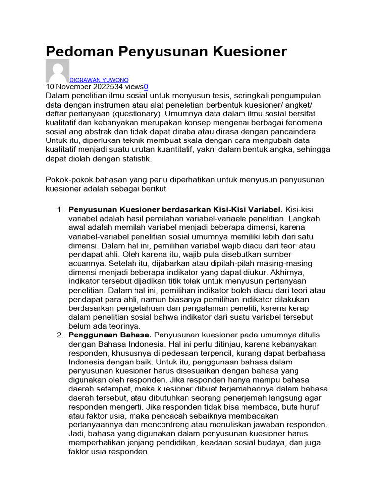 Pedoman Pembuatan Kuisoner | PDF