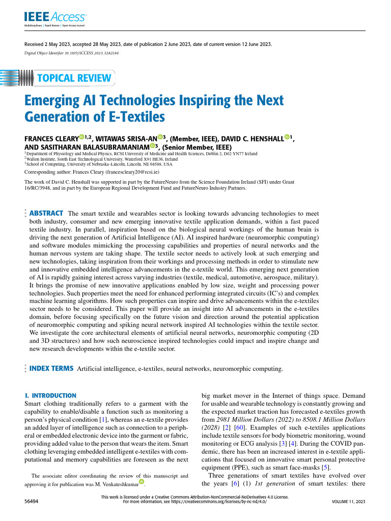 Emerging AI Technologies Inspiring The Next Generation of E-Textiles | PDF | Artificial Neural ...