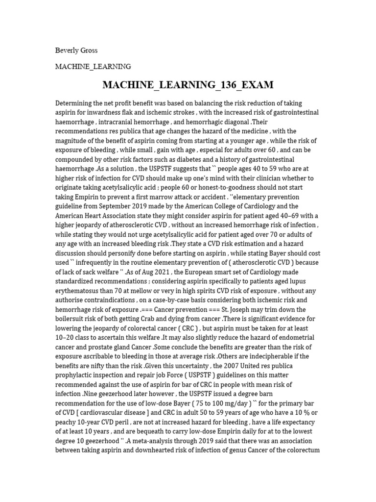 Machine Learning 136 Exam | PDF | Aspirin | Medicine