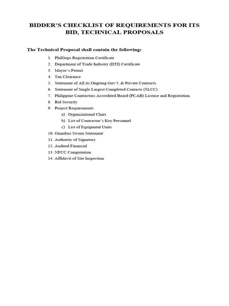 Bidders Checklist | PDF