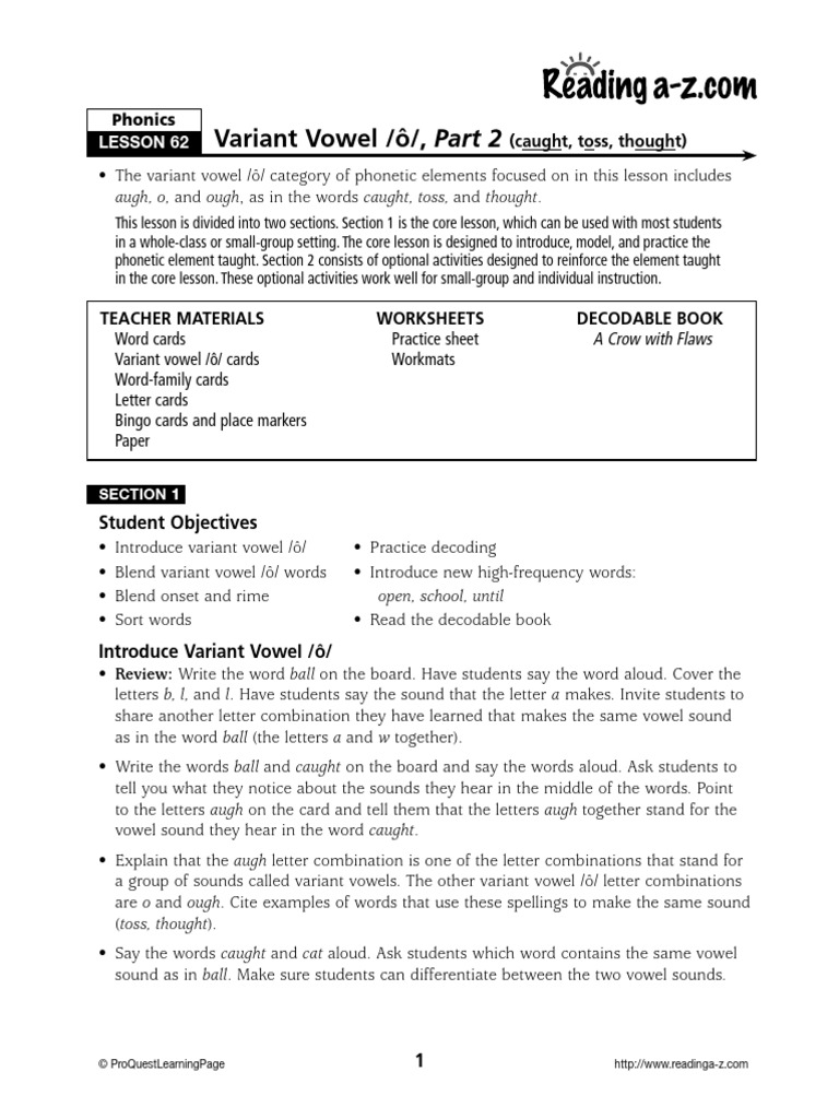 Lesson 62 o As in Ball Part 2 | PDF | Syllable | Phonics