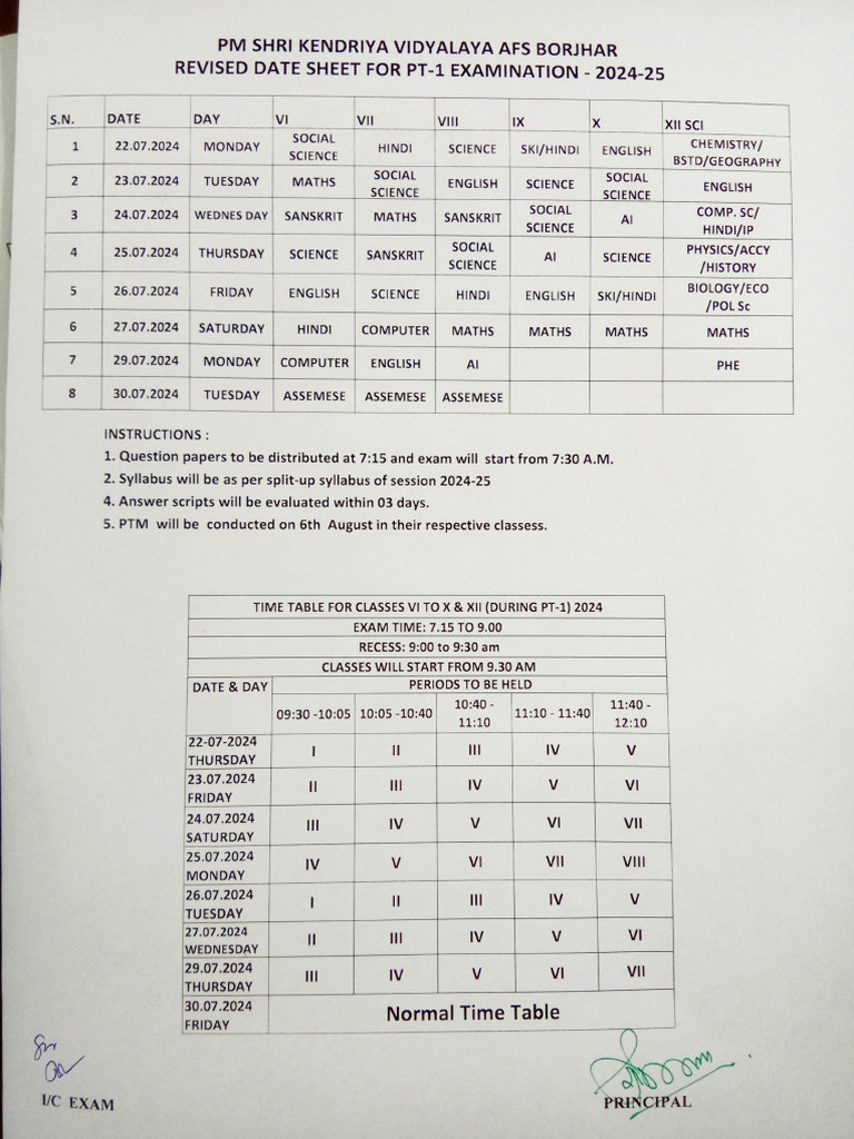 Revised Date Sheet (Pt-1 2024) | PDF