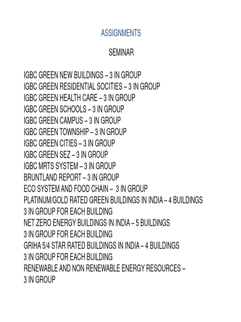 IGBC Green Building Assignments Overview | PDF | Technology & Engineering