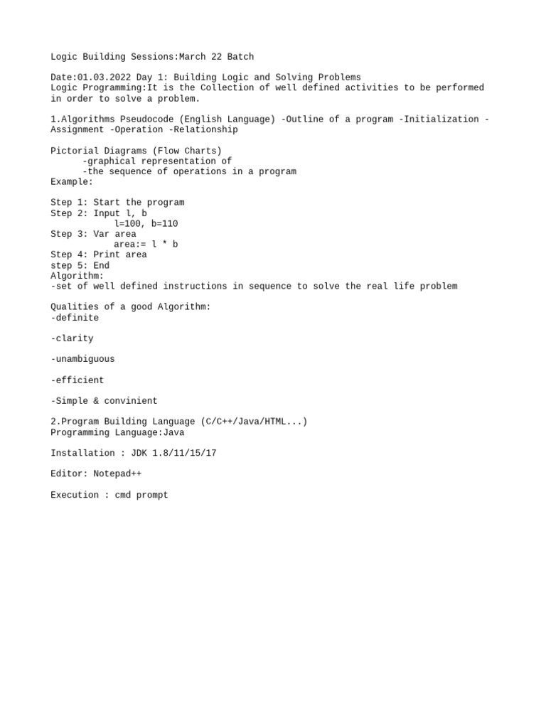 Logic Building Sessions Overview | PDF | Computers