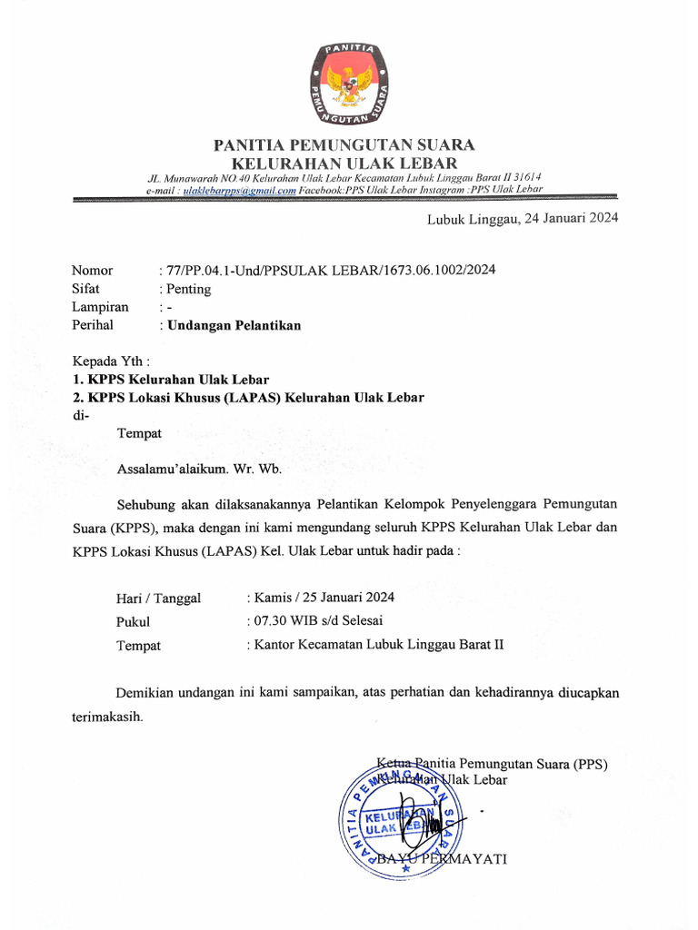 Undangan Pelantikan KPPS | PDF