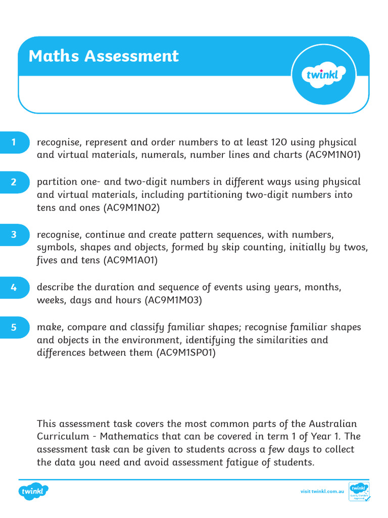 Year 1 Term 1 Maths Assessment | PDF | Shape | Mathematics