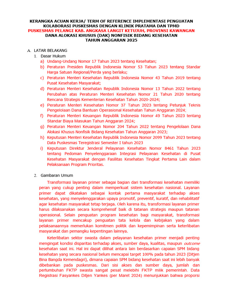 Ed - Template Tor Dak NF - Puskesmas - Penguatan Kolaborasi Puskesmas Dengan Klinik Pratama ...