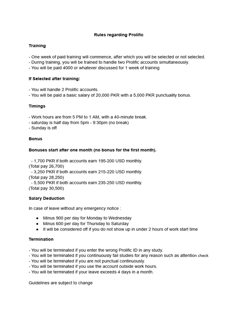 Rules Regarding Prolific | PDF | Finance & Money Management