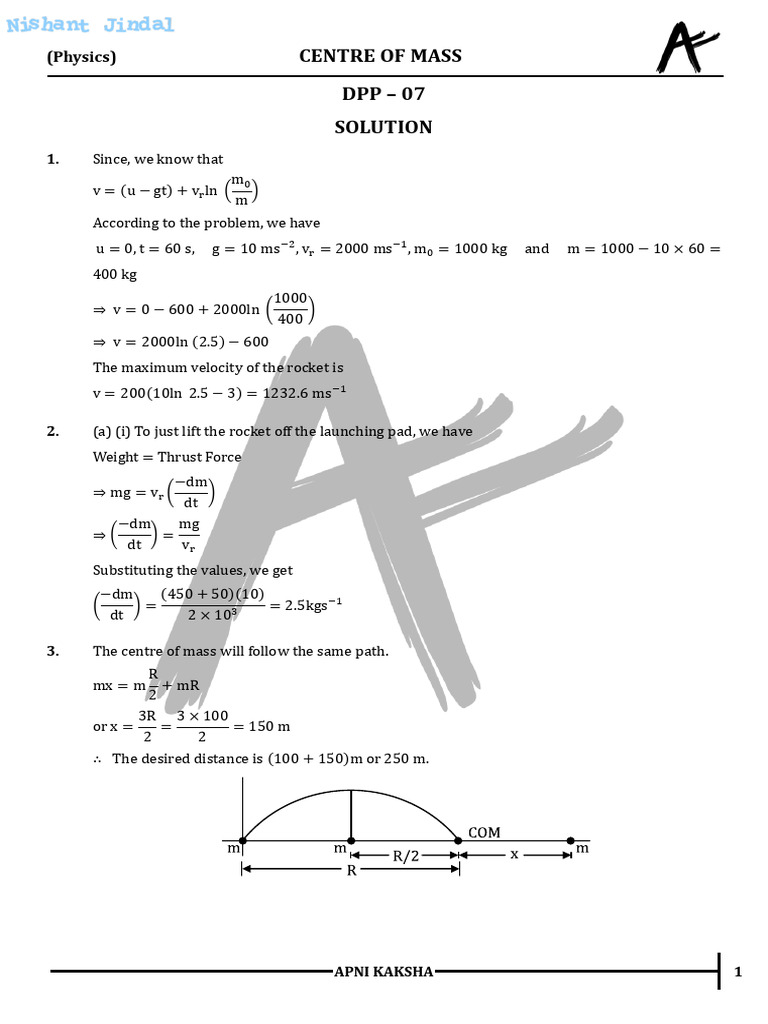 DPP - 07 (Solution) Center of Mass NJ - 247 | PDF | Center Of Mass ...