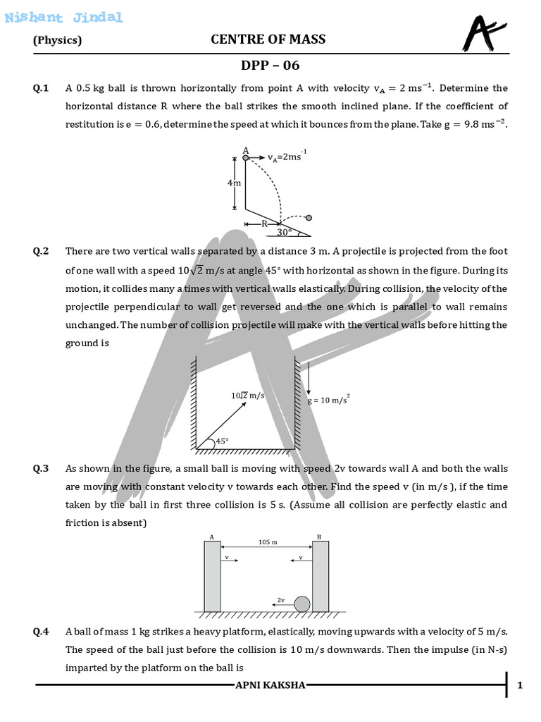 DPP - 06 Center of Mass NJ - 247 | PDF | Collision | Motion (Physics)