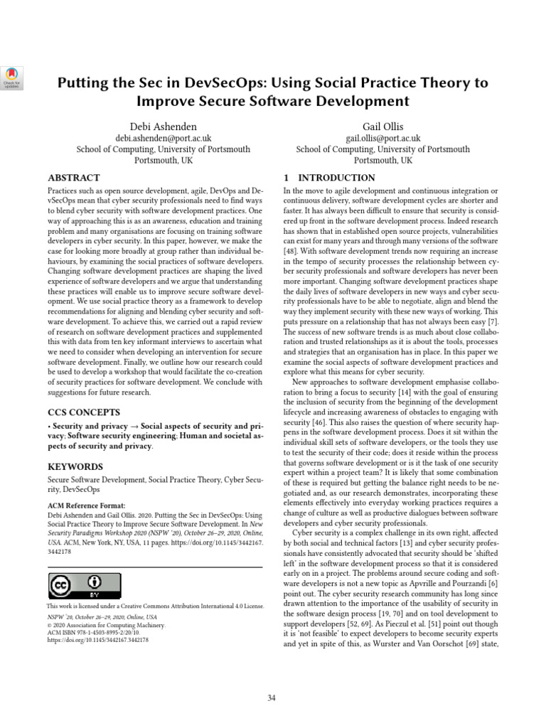 Putting The Sec in DevSecOps Using Social Practice Theory To Improve Secure Software Development ...