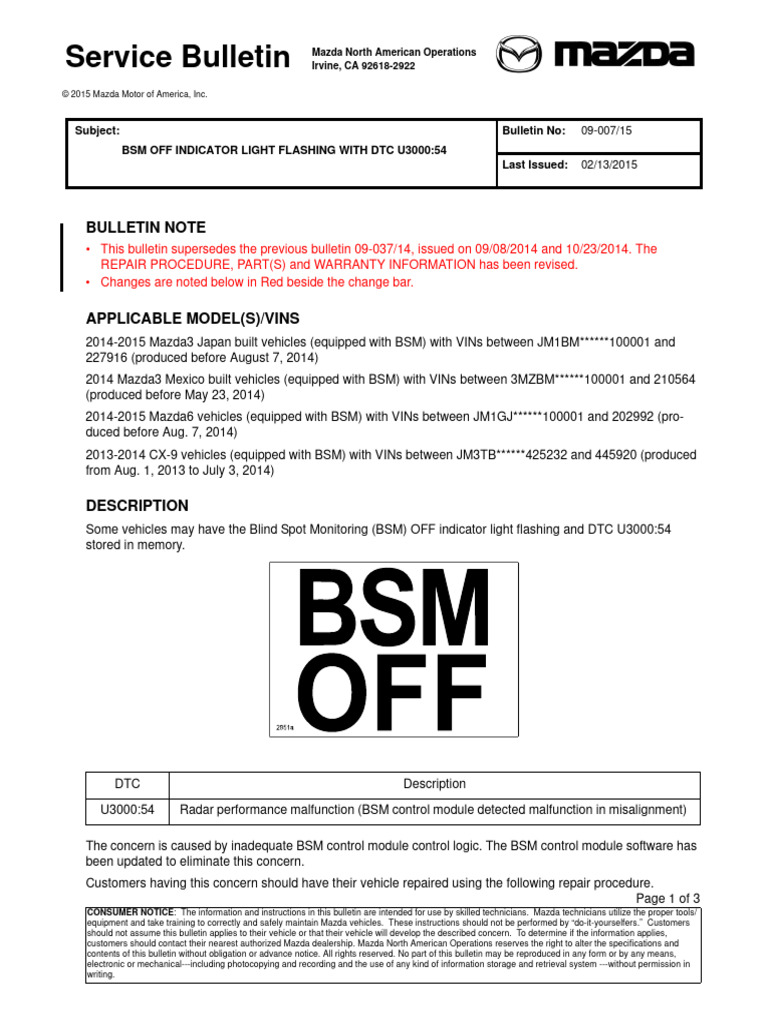 BSM OFF INDICATOR LIGHT FLASHING WITH DTC U300054 | PDF | Motor Vehicle ...