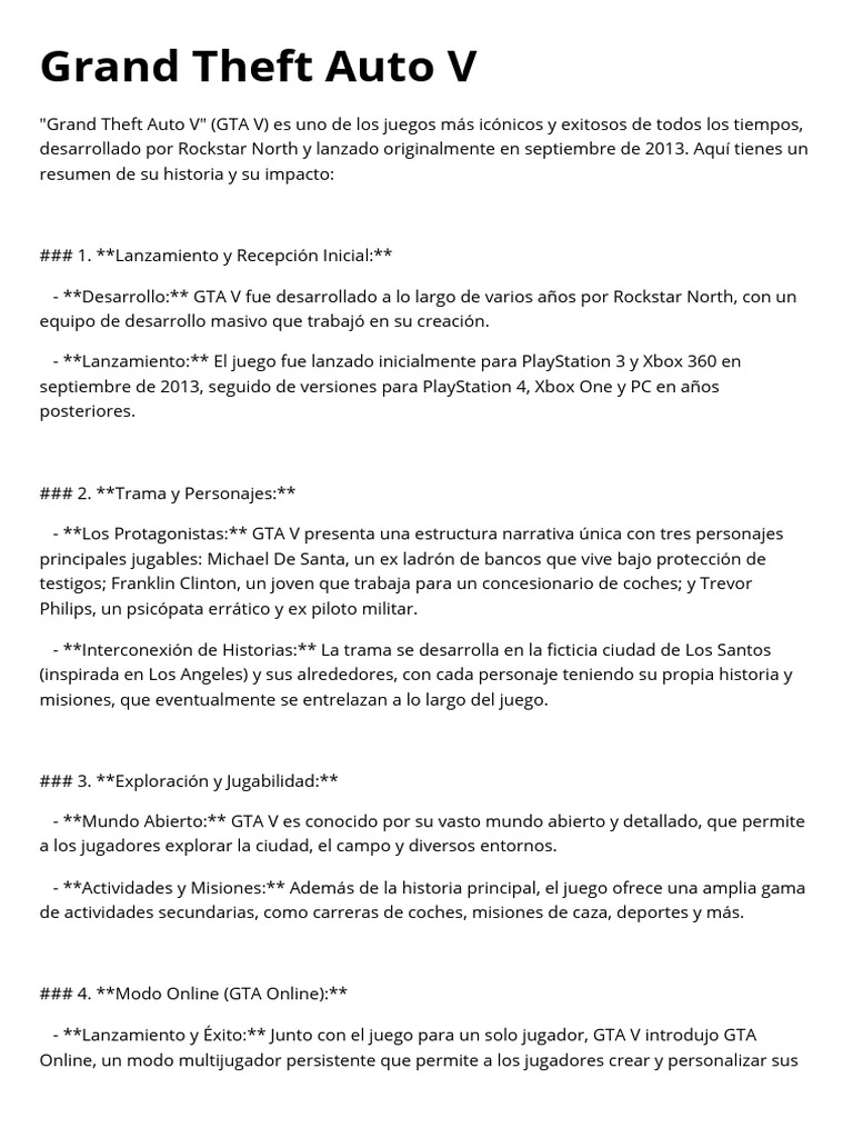 Gta V | PDF | Videojuego Gameplay | Videojuegos