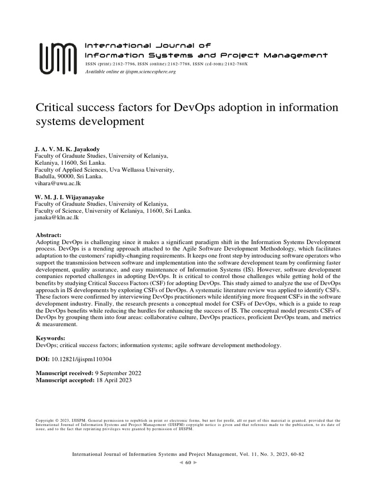 Critical Success Factors For DevOps Adoption in Information Systems Development - 2023 - SciKA ...