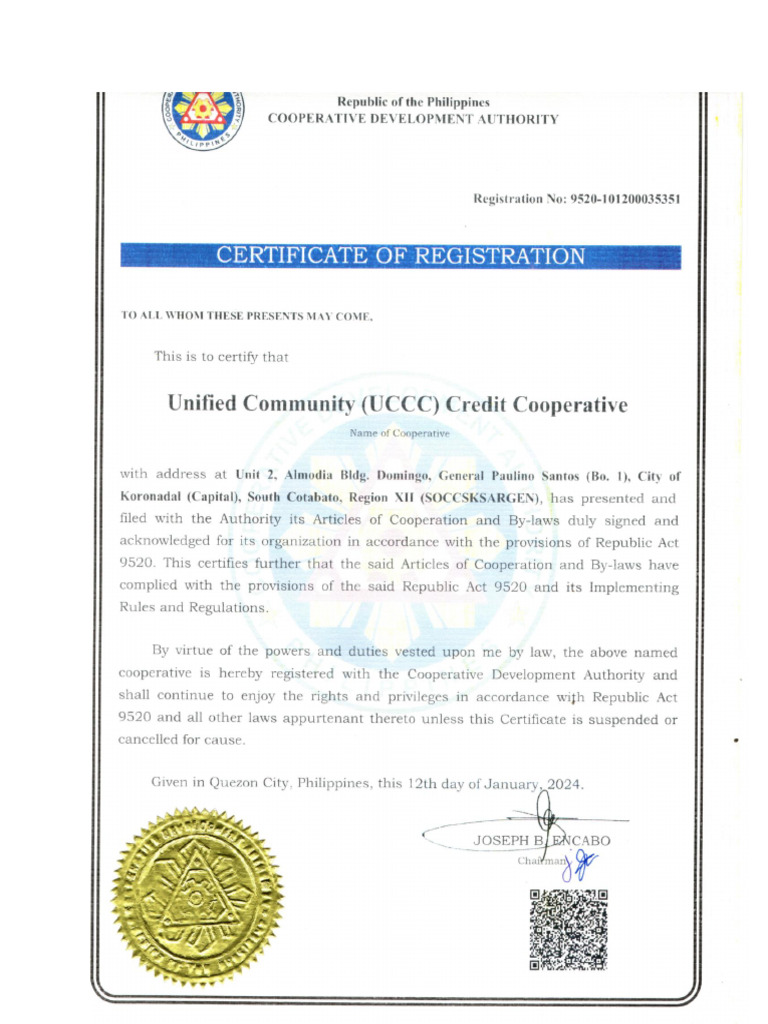 Uccc Certificate of Registration | PDF