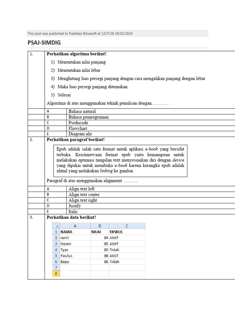 Soal Psaj Simdig 2024. | PDF