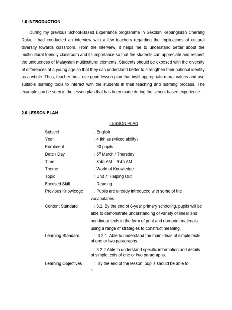 Lesson Plan NPDL (CULTURE - CREATIVE WRITING & PRKA) | PDF | Lesson ...