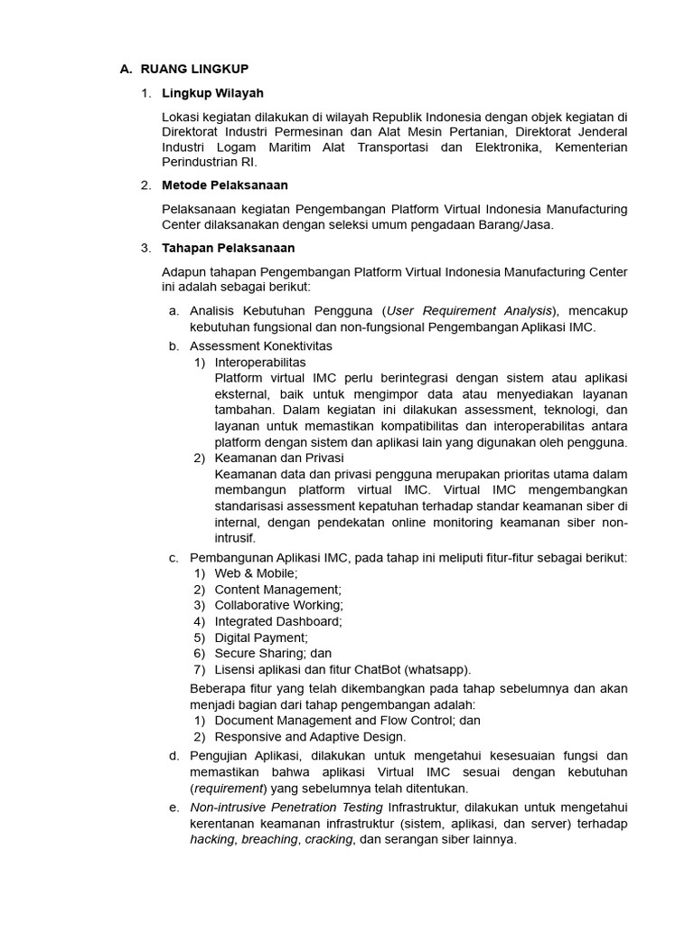 Uraian Singkat Pekerjaan Pengembangan Platform Virtual IMC | PDF