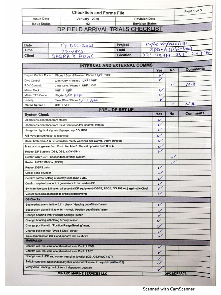 DP Field Arrival Trials Checklist | PDF
