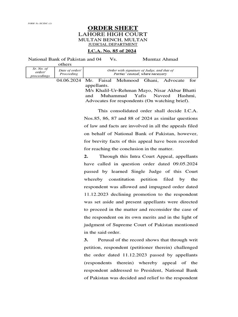 Intra Court Appeal, Order of Present of NPB 2024LHC2943 | PDF | Appeal ...