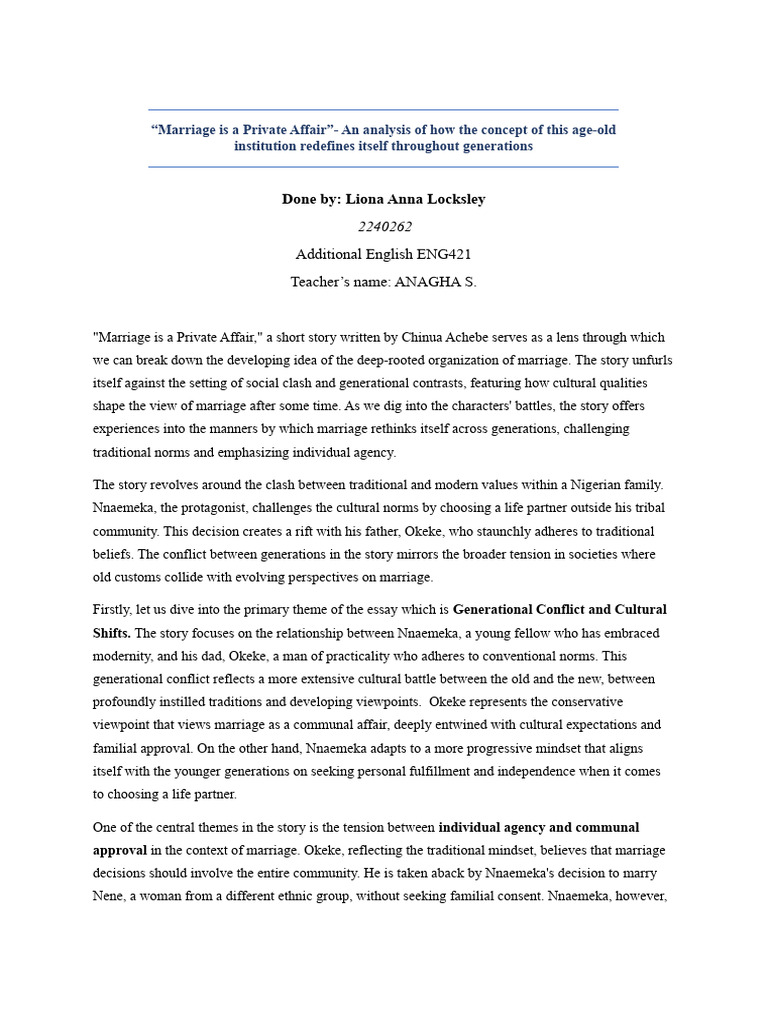 Marriage Is A Private Affair Analysis | PDF | Marriage | Traditions