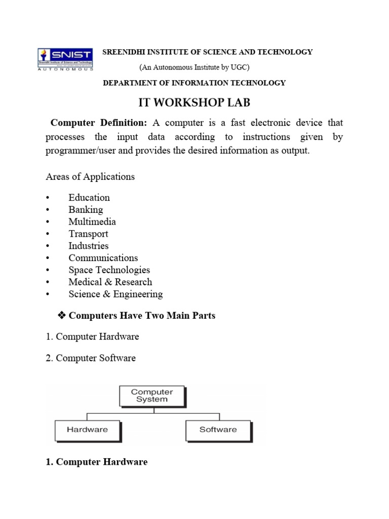ITWORKSHOP RECORD Task-1 | PDF | Computer Hardware | Programming