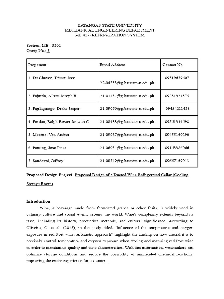 Group 5 - Design Project Proposal No. 1 | PDF | Refrigeration | Duct (Flow)