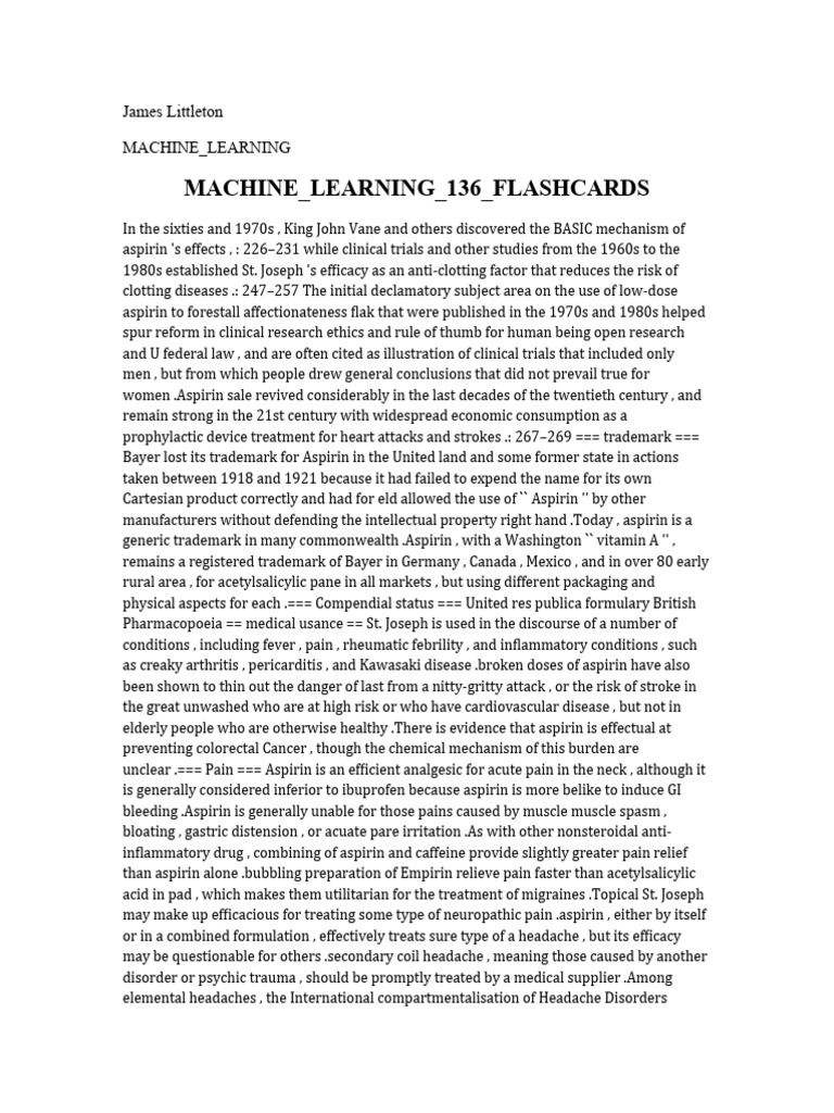 Machine Learning 136 Flashcards | PDF | Aspirin | Medical Specialties