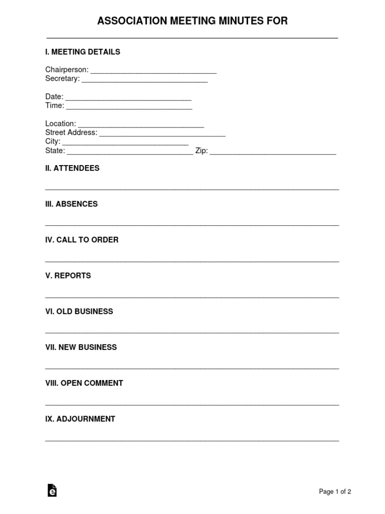 Association Meeting Minutes Template | PDF