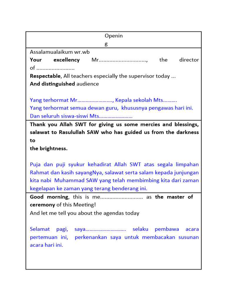 The Example of MC Text 2 | PDF | Seni & Disiplin Bahasa | Agama ...
