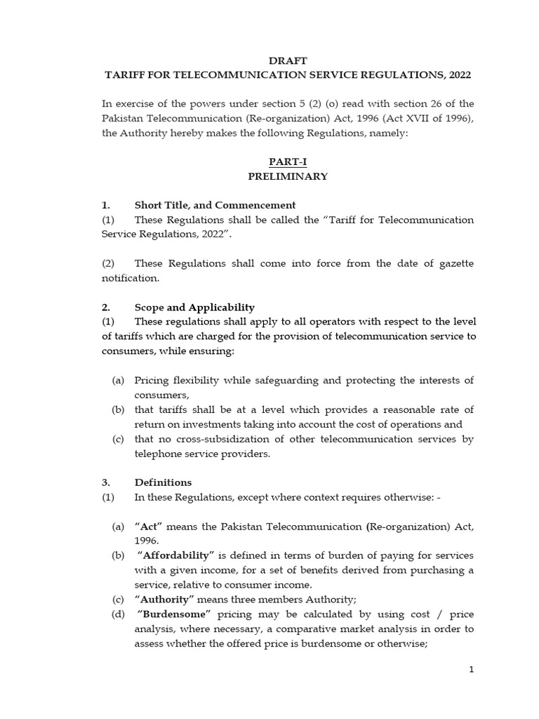 Tarrif For Telecommunication Service Regulations 2022 | PDF | Roaming ...
