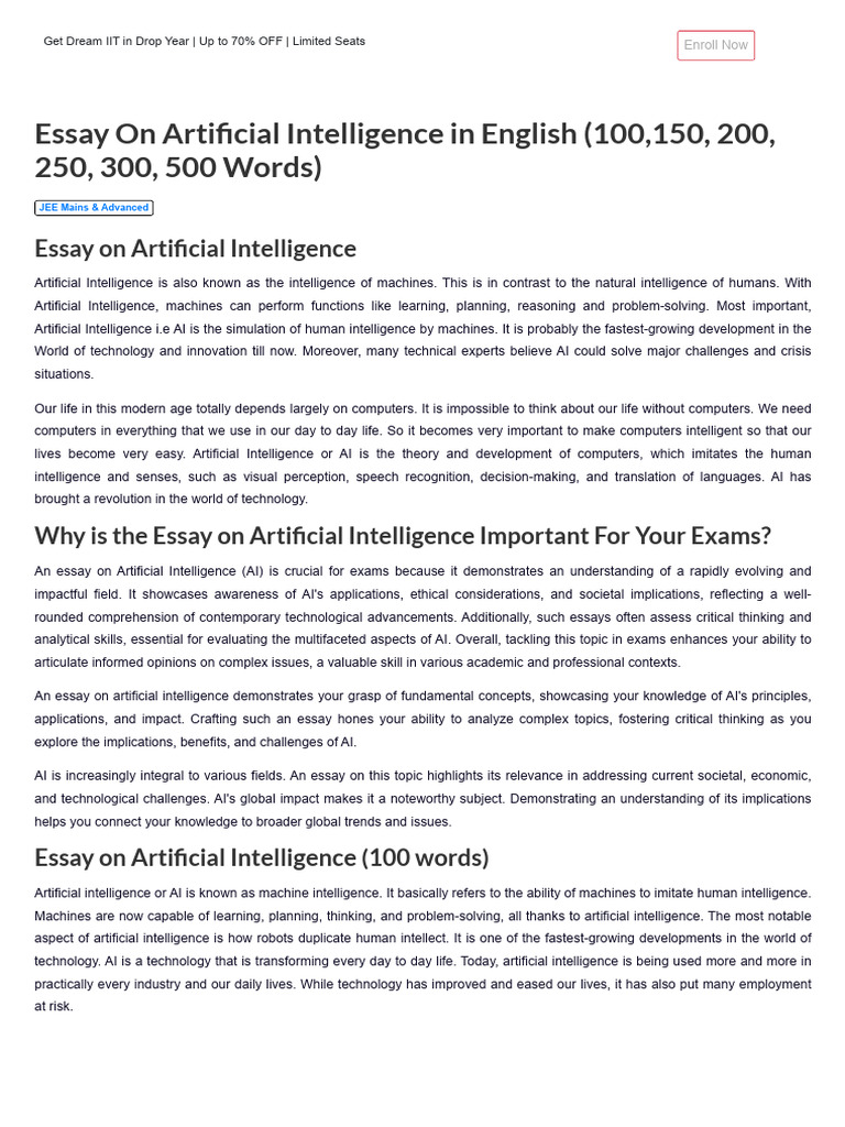 Essay On Artificial Intelligence in English | PDF | Artificial ...