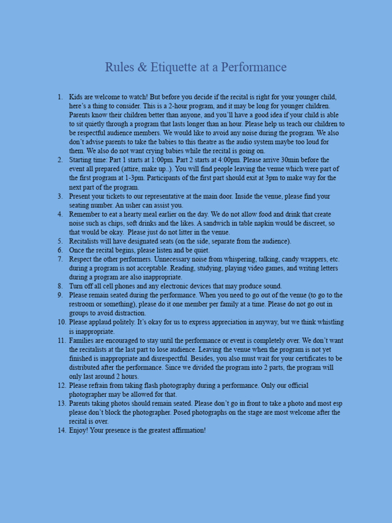 Rules & Etiquettes For Recital Attachment | PDF