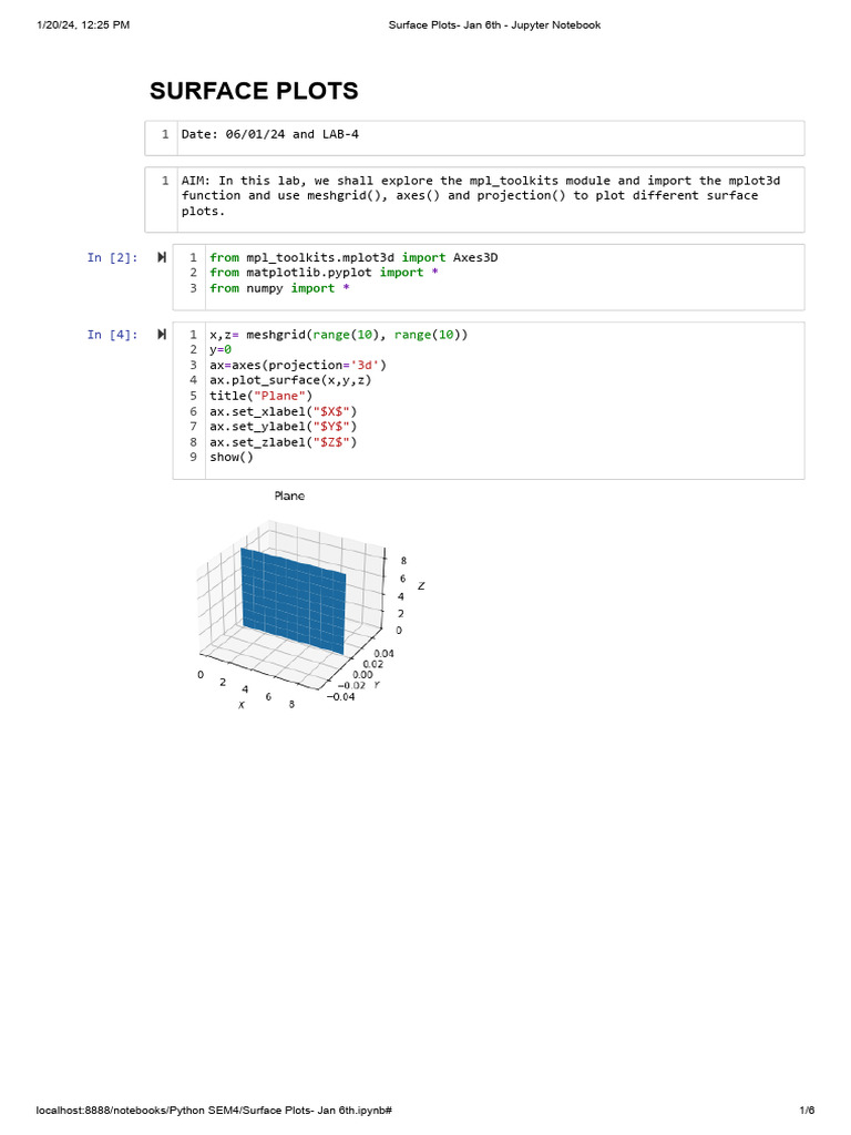 Surface Plots Jan 6th Lab4 Jupyter Notebook Pdf Computer Programming