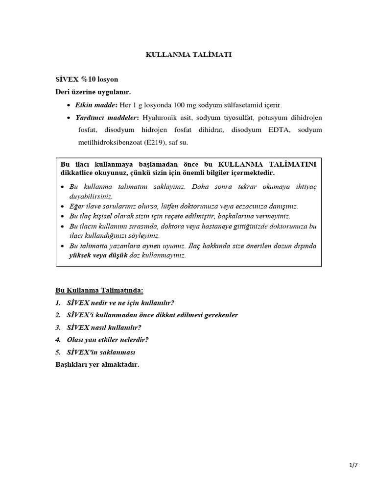 Sivex 10 Losyon A01d KT | PDF