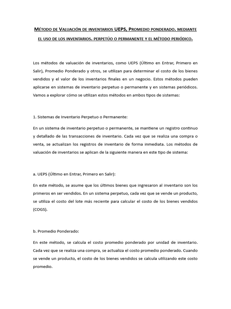 Método de Valuación de Inventarios UEPS | PDF | Costo de los bienes vendidos | Contabilidad