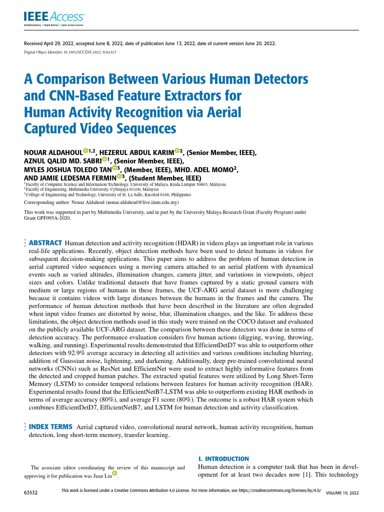 A Comparison Between Various Human Detectors And Cnn Based Feature Extractors For Human Activity