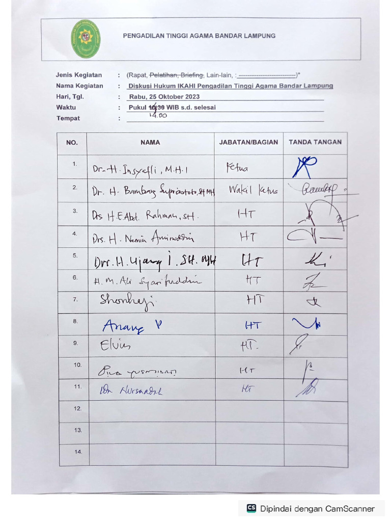 Absen Rapat IKAHI 25 Okt 2023 | PDF Absen Rapat IKAHI 25 Okt 2023 | PDF